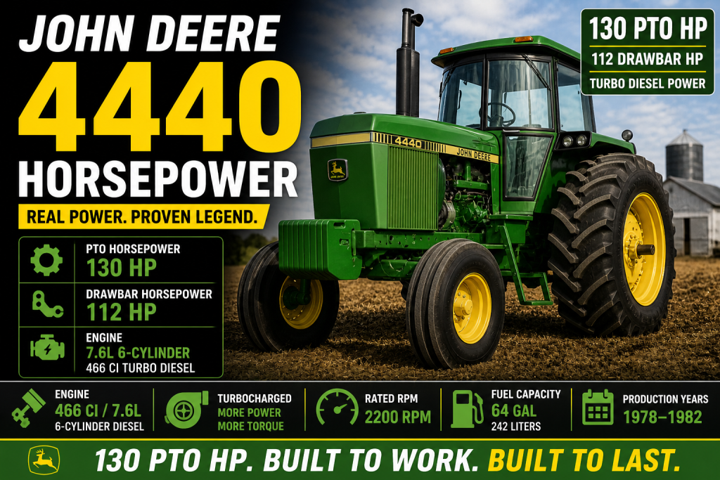 John Deere 4440 Horsepower (130 PTO HP) + Engine Specs & Power Guide ...