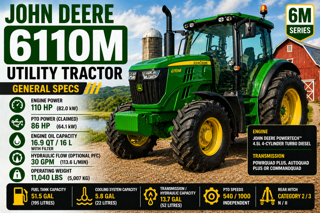 John Deere 6110M Specs, Oil Capacity, Weight & Horsepower ...